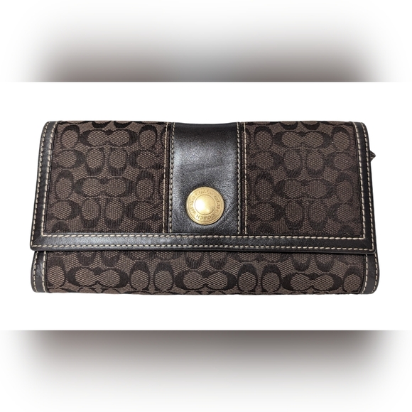 Coach | Bags | Coach Signature Leather Stripe Wallet With Checkbook ...